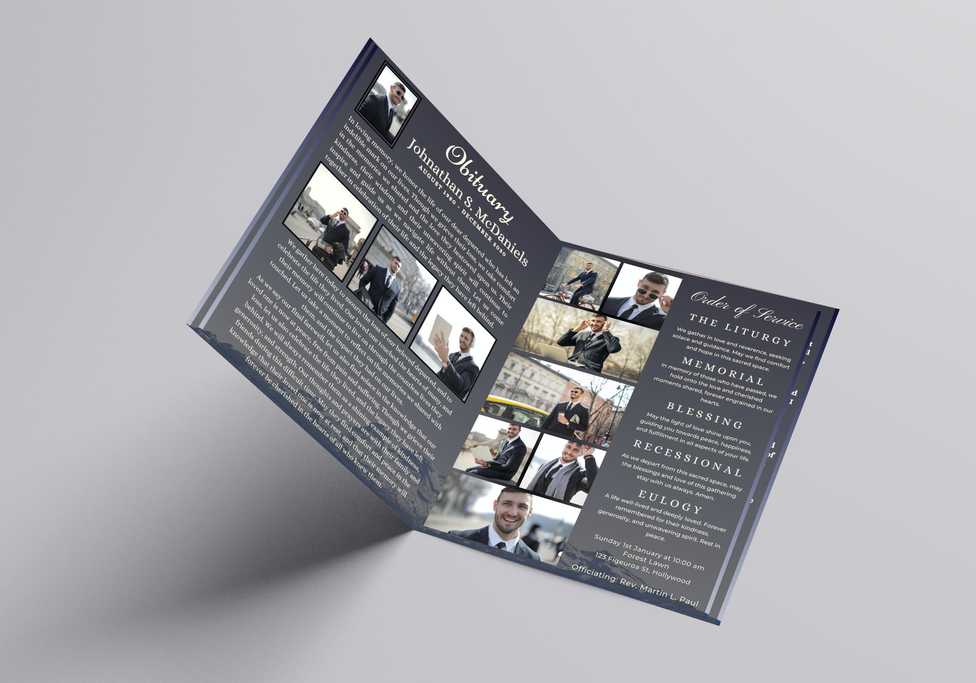 Beautiful 8-page Funeral Program Brochure | Customizable Canva Template ...