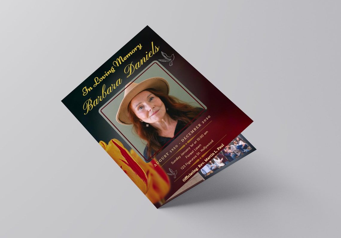 Funeral Program Bi-fold Brochure Flower Template Design Self - Etsy