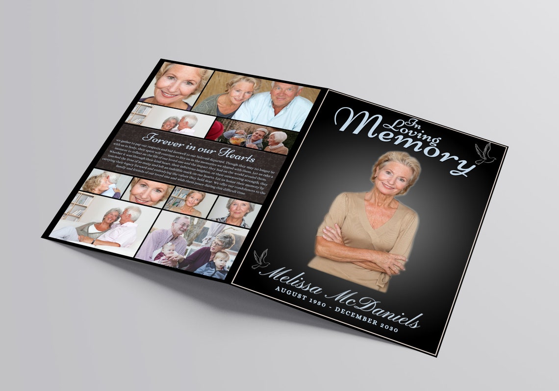 Funeral Program Bi-fold Brochure 4 Pages - Elegant Custom Design ...