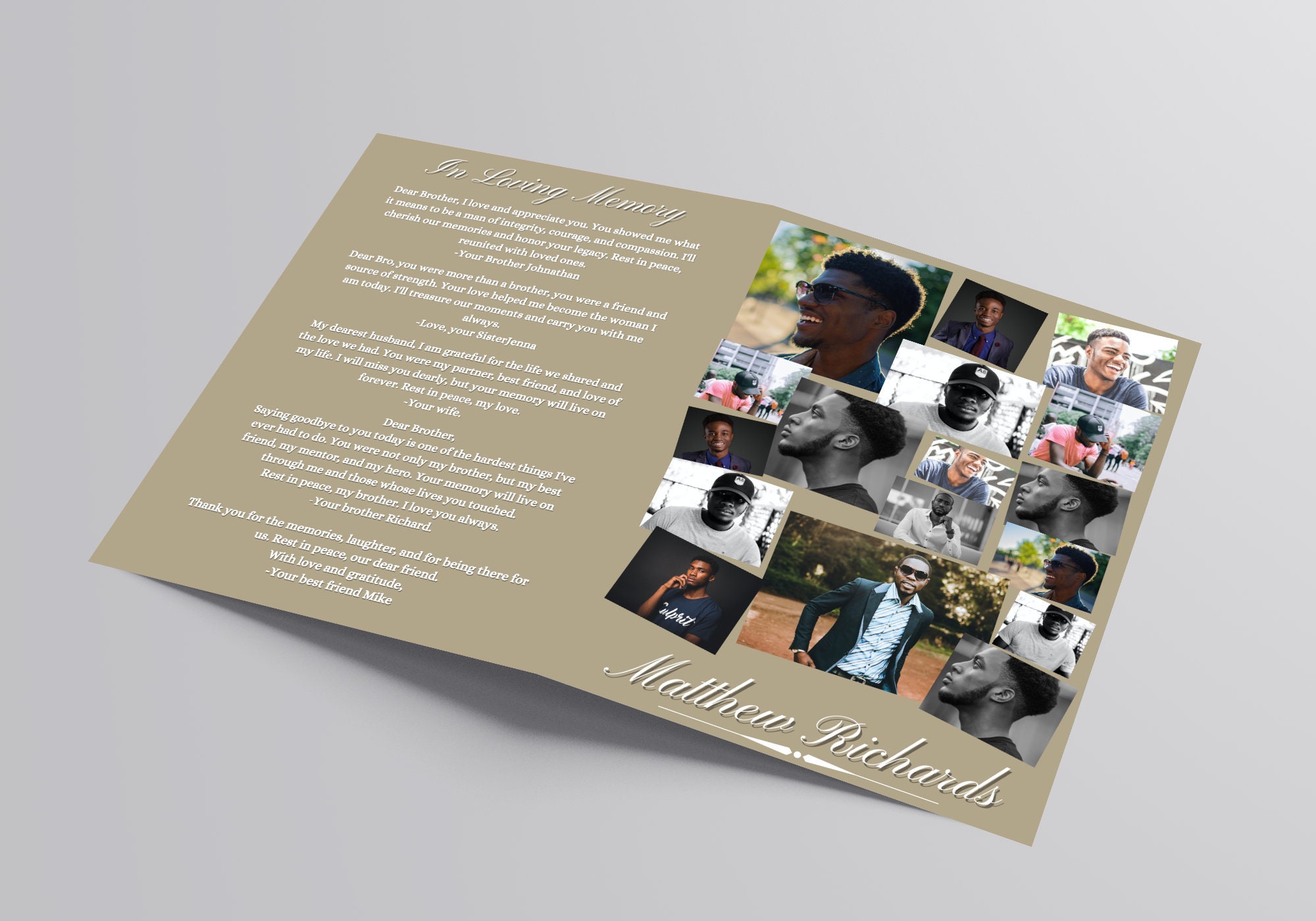 Funeral Program Template | 4 Page Booklet Brochure | Self Edit With ...