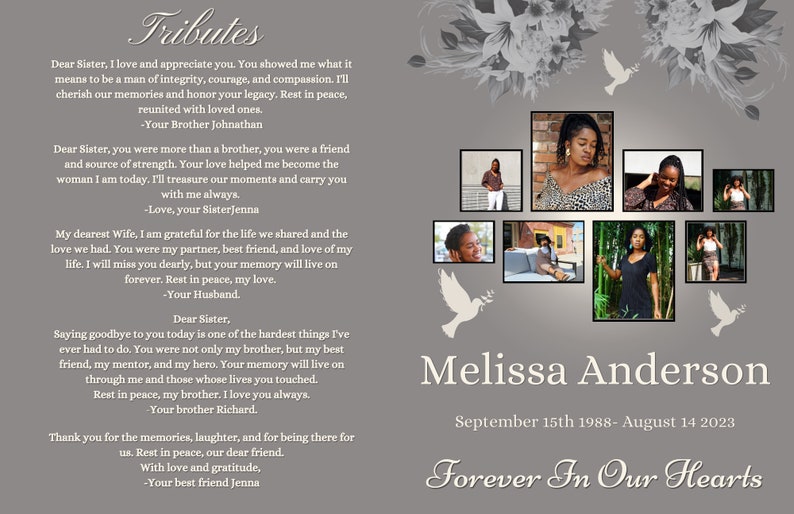 Customizable Funeral Program Template | 4 Pages | Dove Collage Cover ...