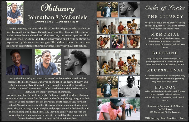 4 Page Funeral Obituary Program Booklet | Beautiful Tribute for Your ...