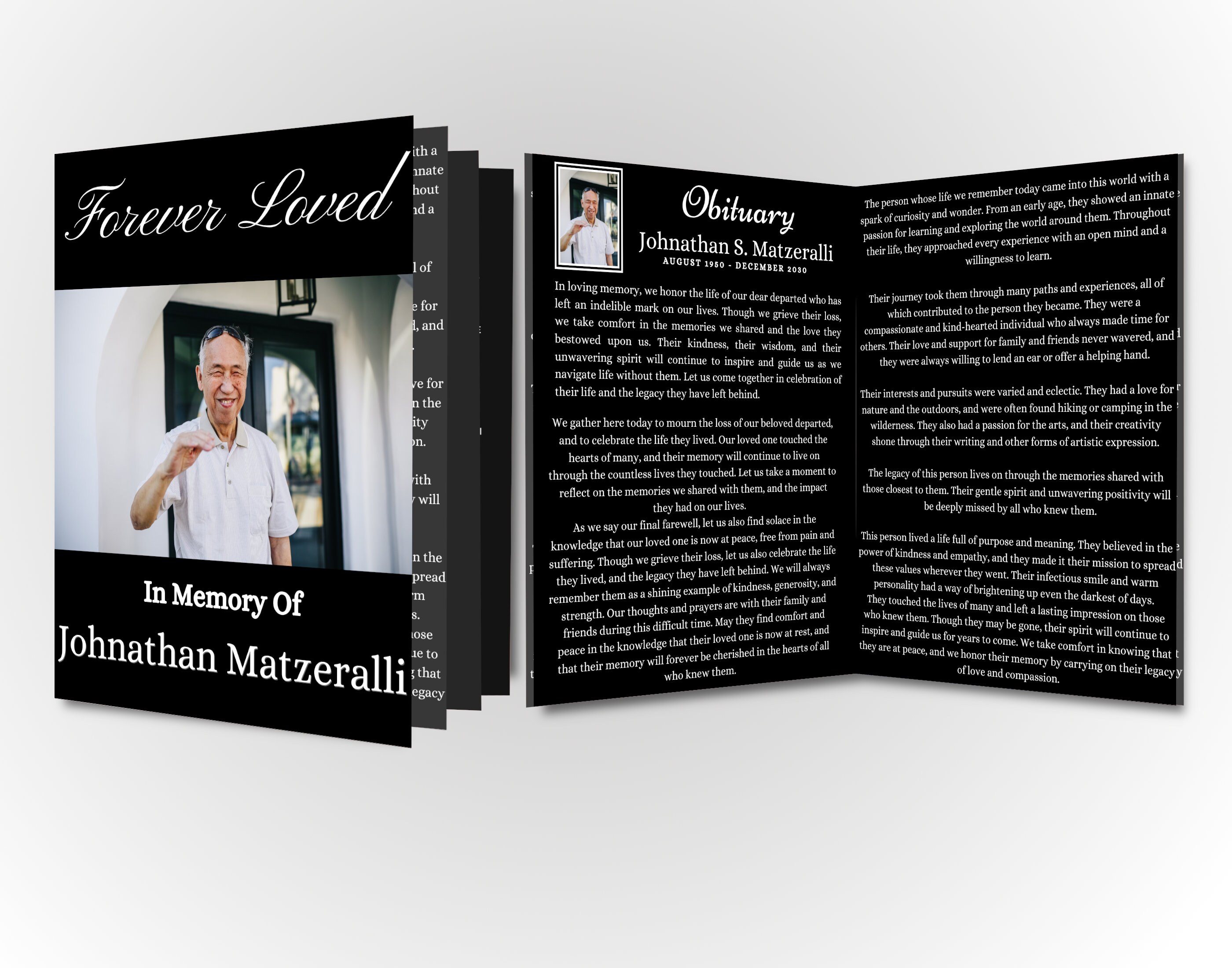 8 Page Funeral Program Brochure Template- Simple 1 Image Design - Self ...