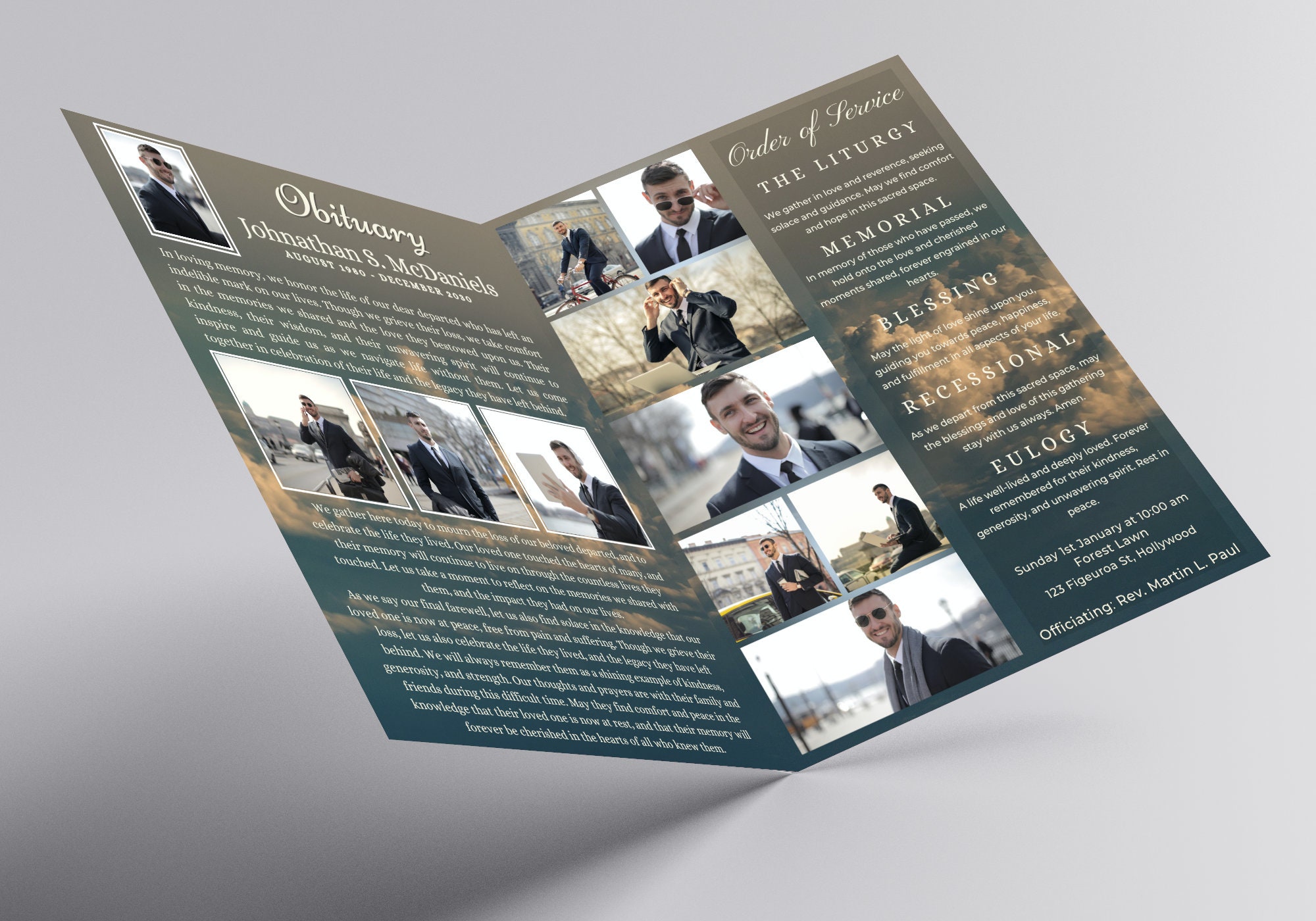 Editable Funeral Service Program | Customizable Memorial Brochure ...