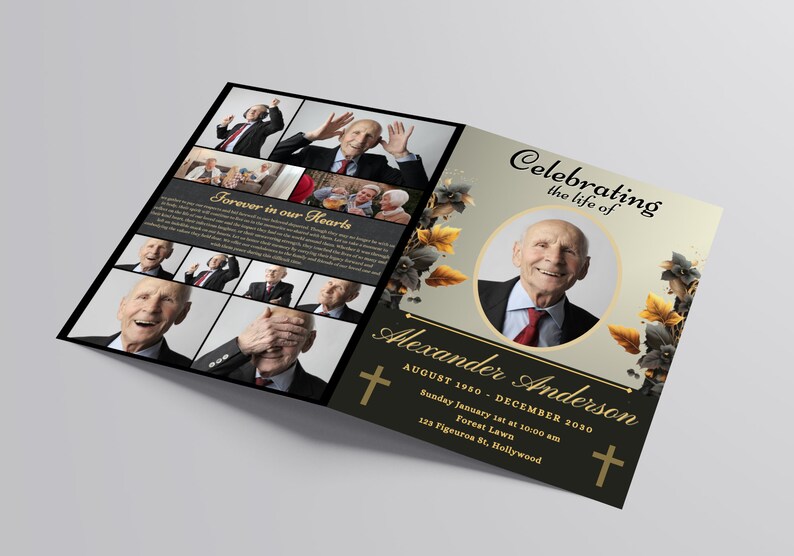 Elegant Funeral Obituary Program Brochure Template - Self Edit Design ...