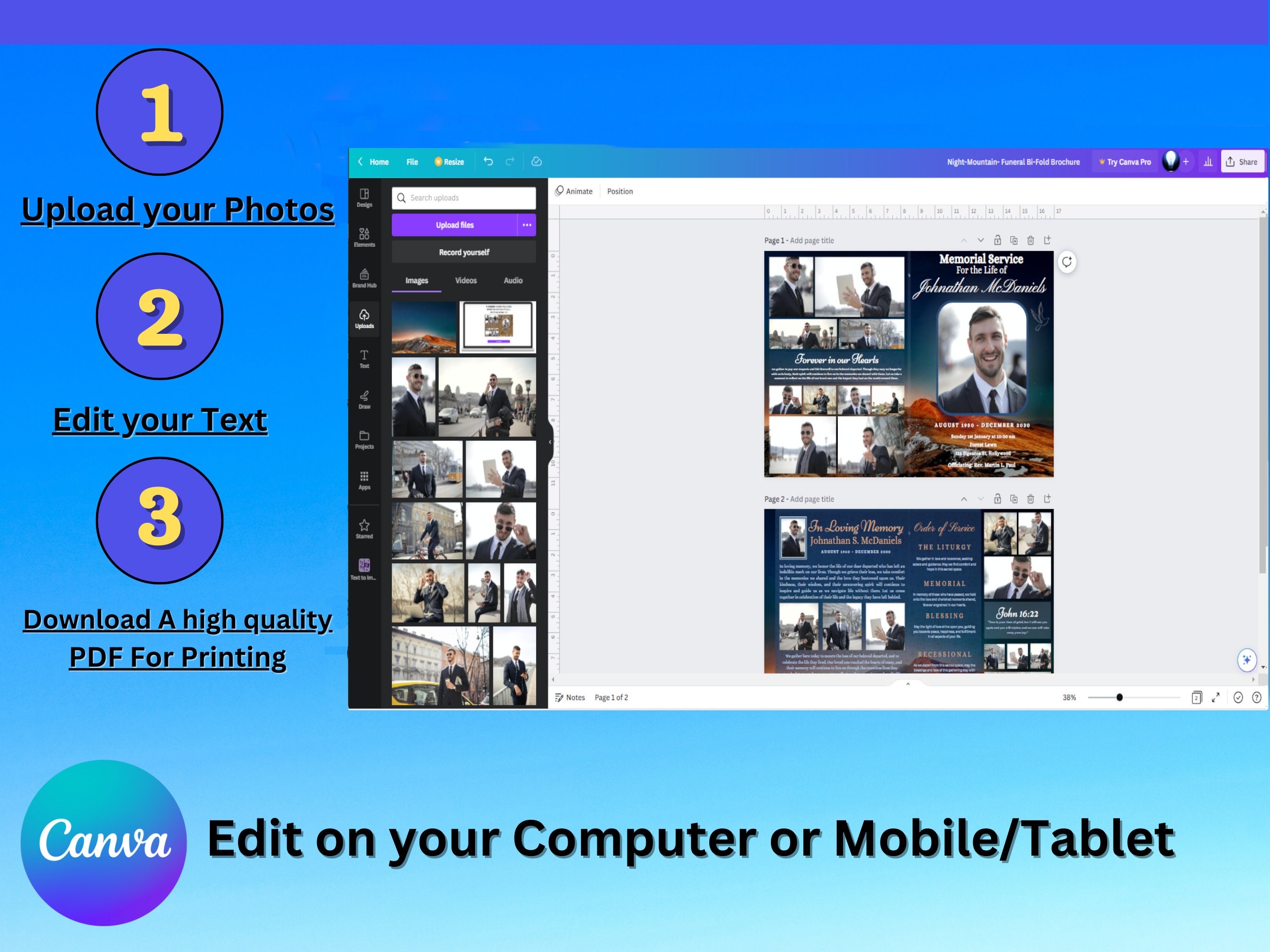 Editable Funeral Program Template | Customizable Memorial Brochure ...