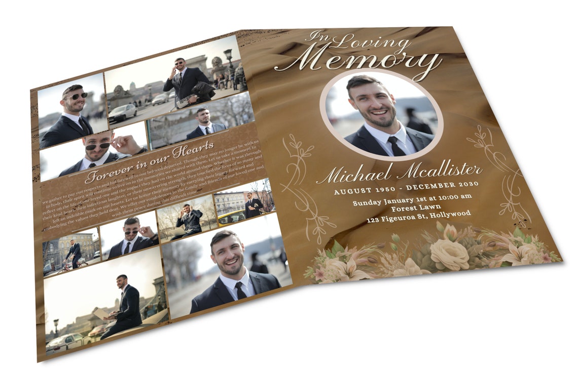 Personalized Funeral Program Template Editable Canva Compatible Custom ...