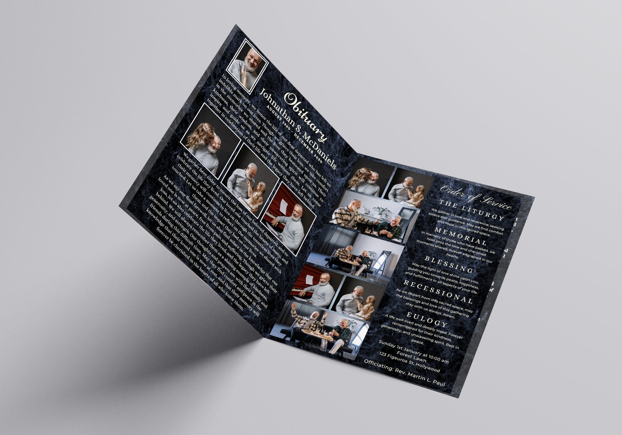 8 Page Funeral Booklet Canva Template- 3 Image Collage Design Fully ...