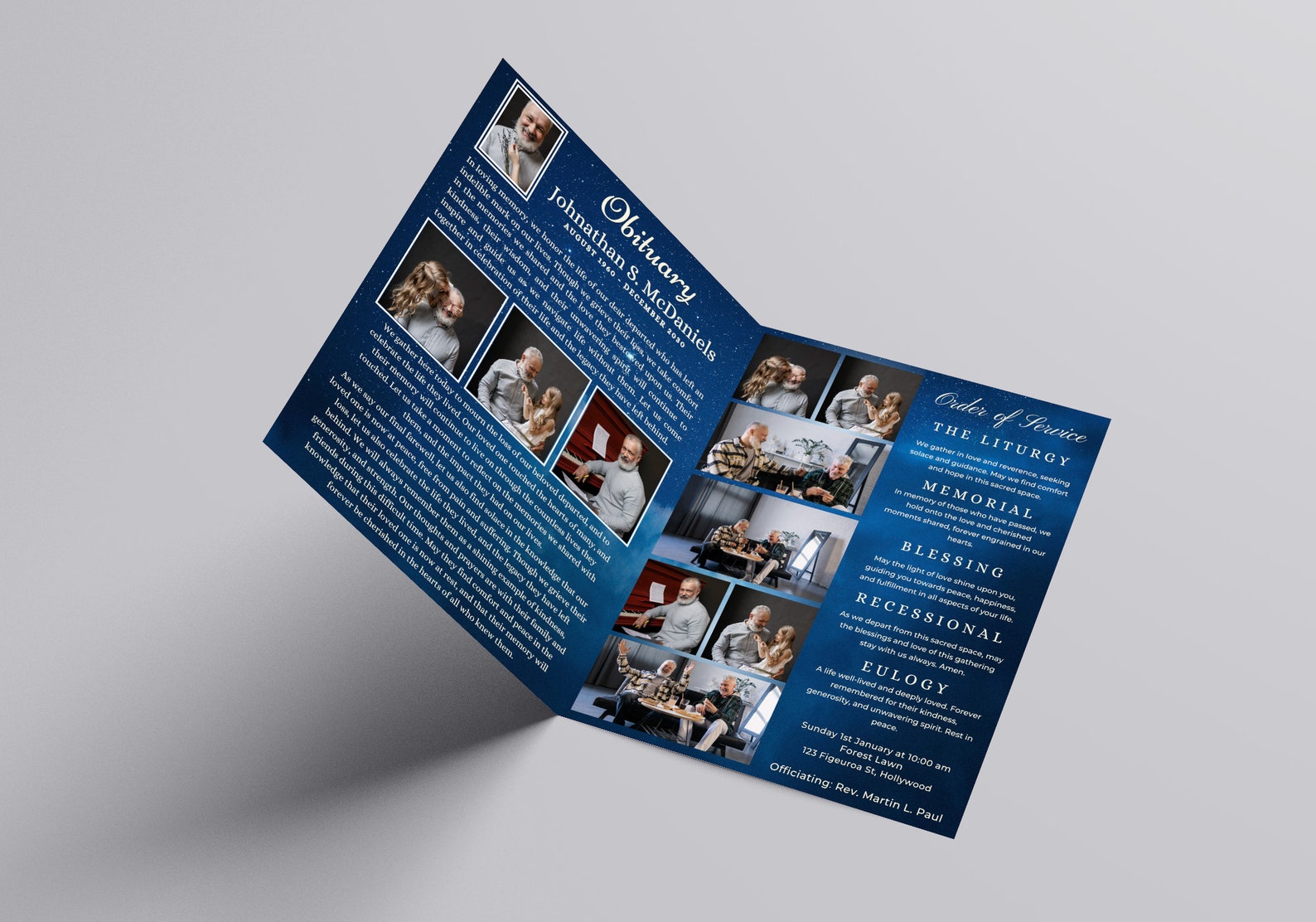 Funeral Brochure Template for Memorial Services Bi-fold Obituary Self ...
