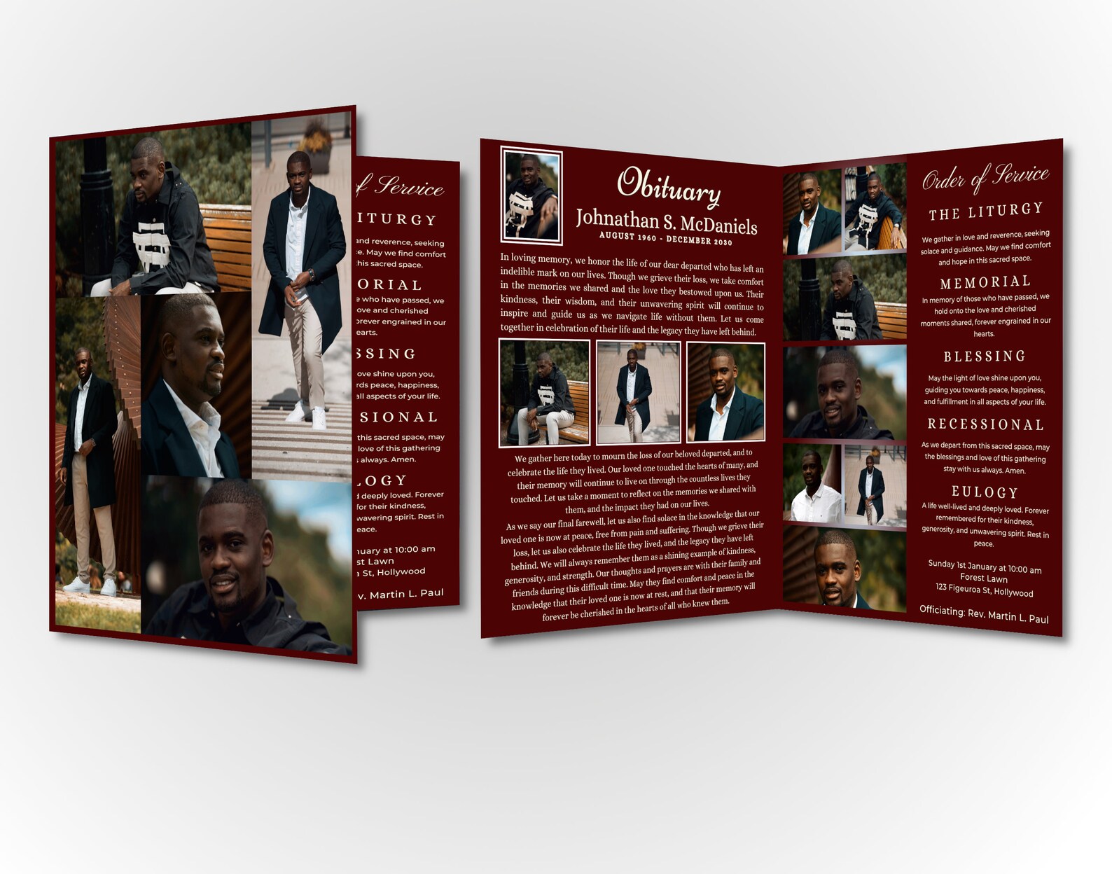 Editable Funeral Program Template | 4 Pages | Full Page Photo Collage ...