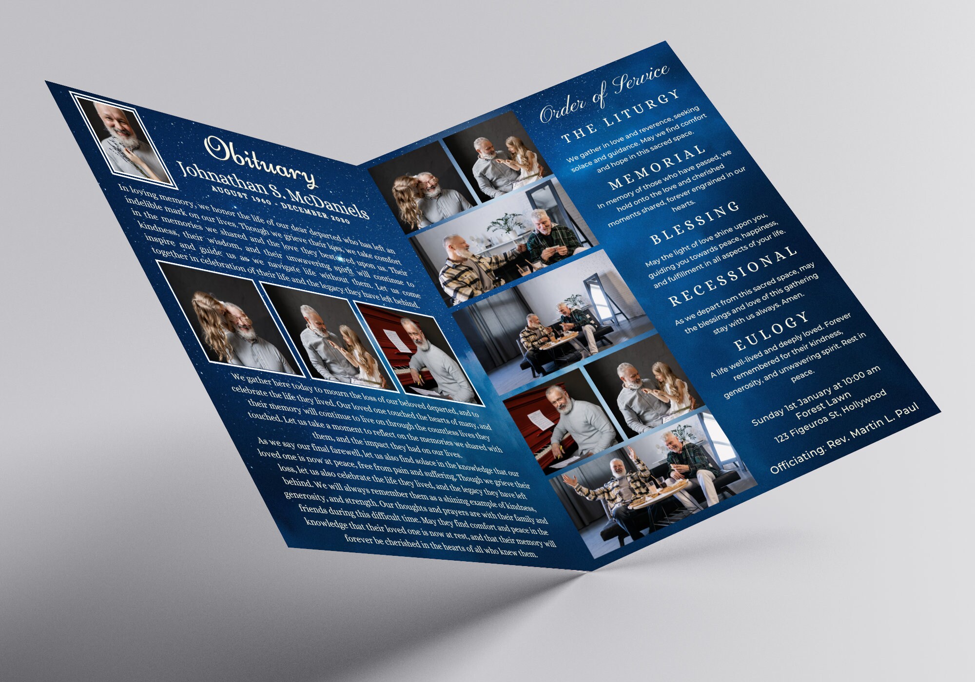 Funeral Brochure Template for Memorial Services Bi-fold Obituary Self ...