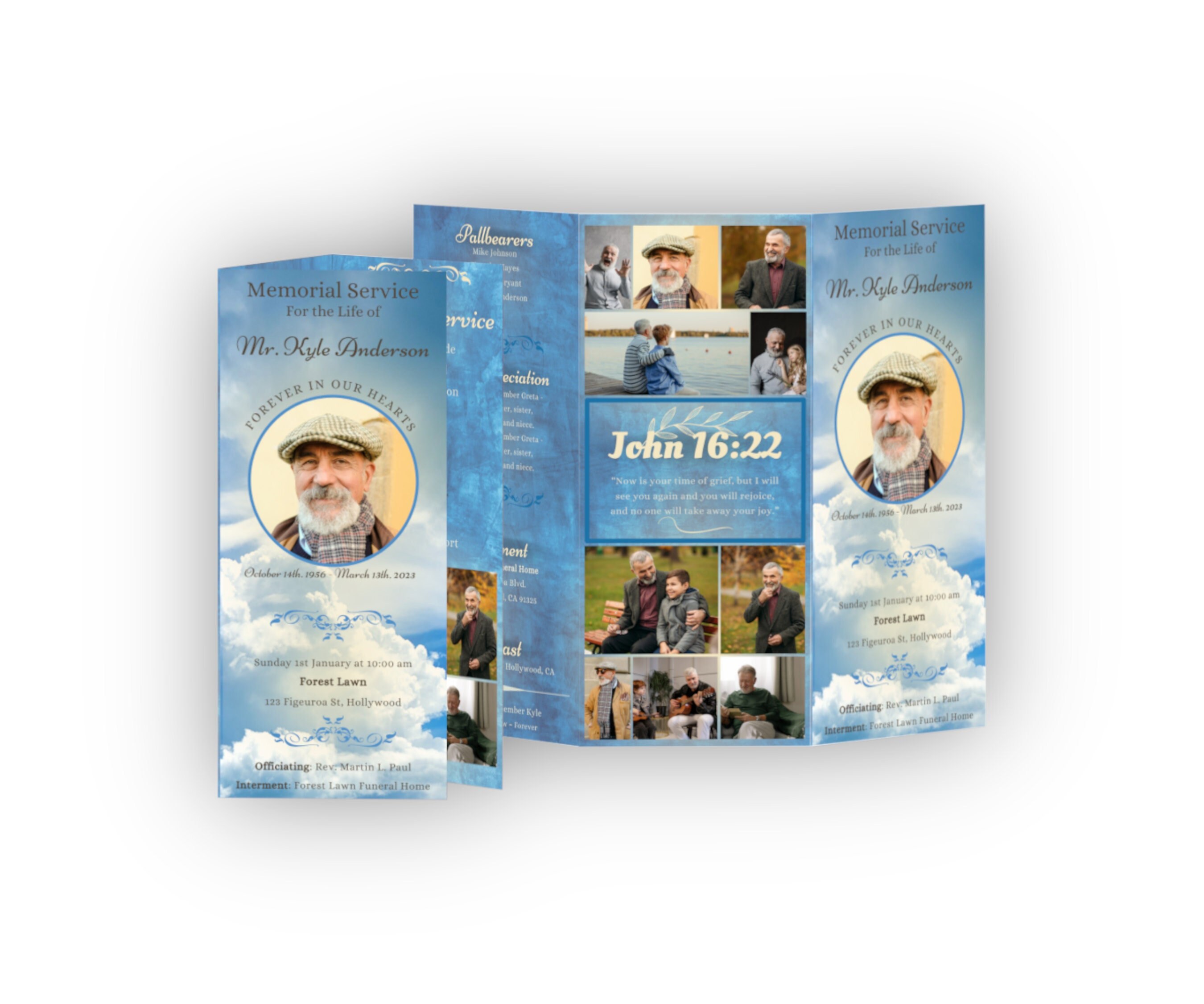 Funeral Tri-fold Brochure Program Template, Printed or Digital, Instant ...