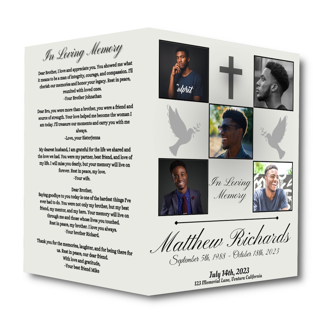 Editable Funeral Program Template | 4 Pages | Loving Memory Photo ...