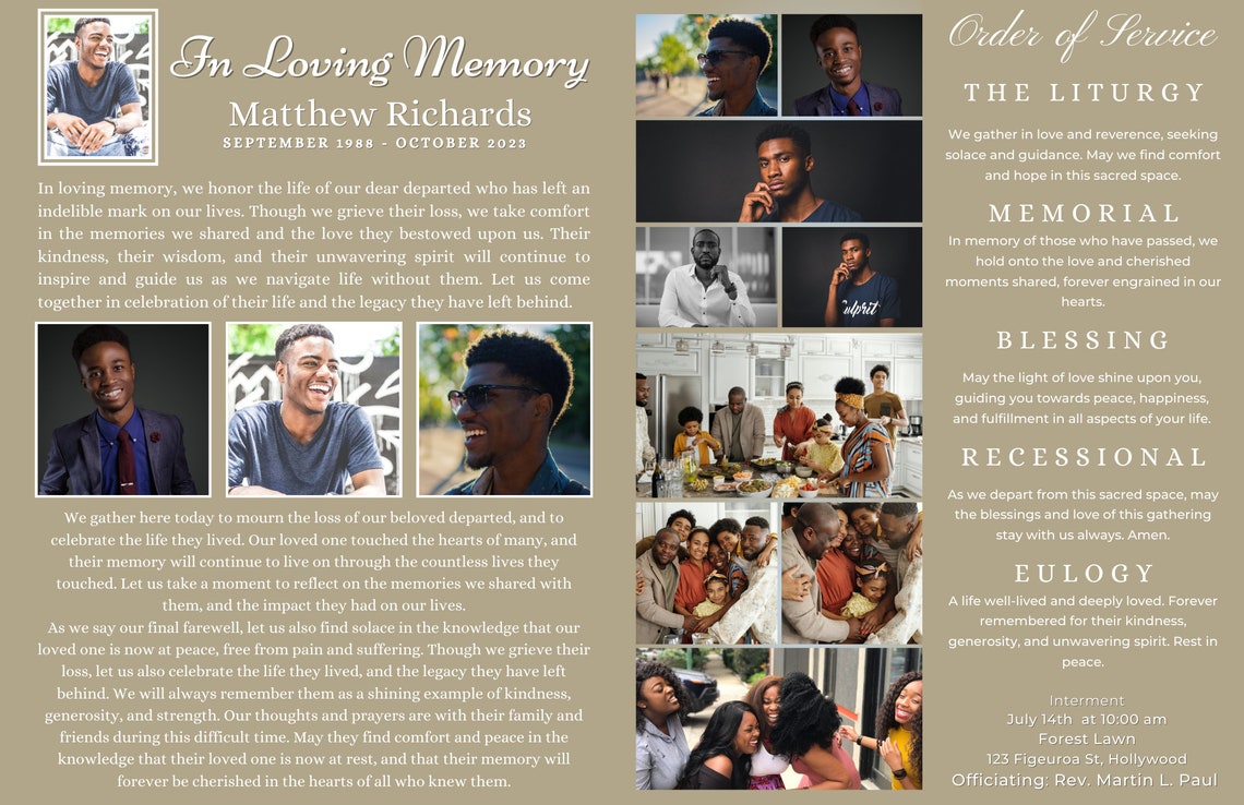 Funeral Program Template | 4 Page Booklet Brochure | Self Edit With ...