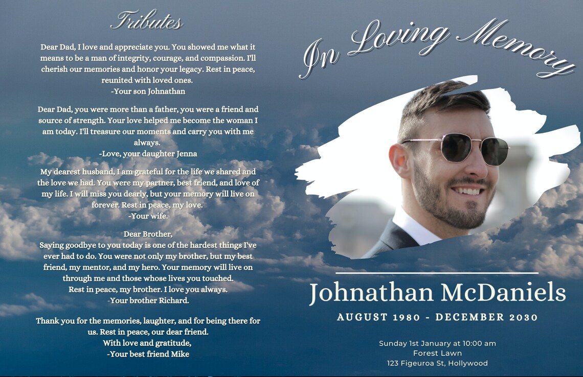 Customizable Funeral Program Template | 4-page Brochure | Editable ...