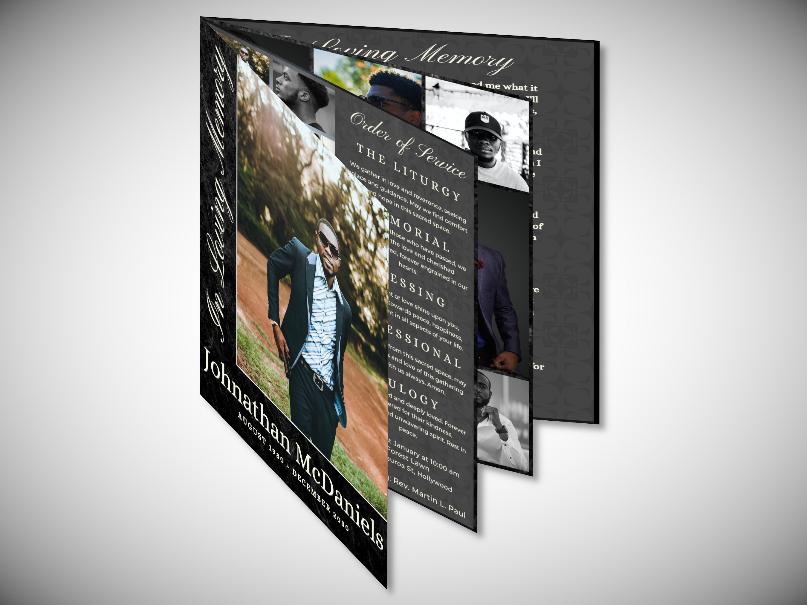 8 Page Funeral Program Bi-fold Brochure - Modern Obituary Template ...