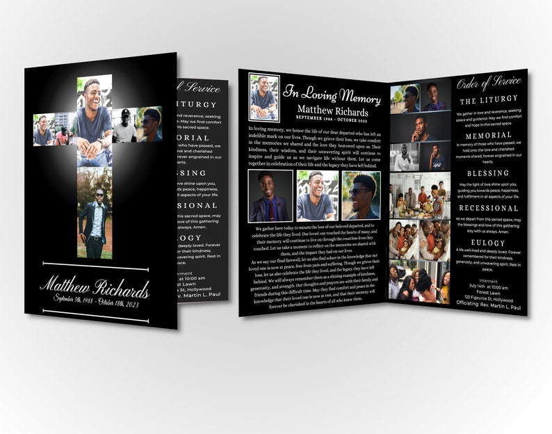 Funeral Program Brochure Template | Cross Shaped Photo Collage Cover ...