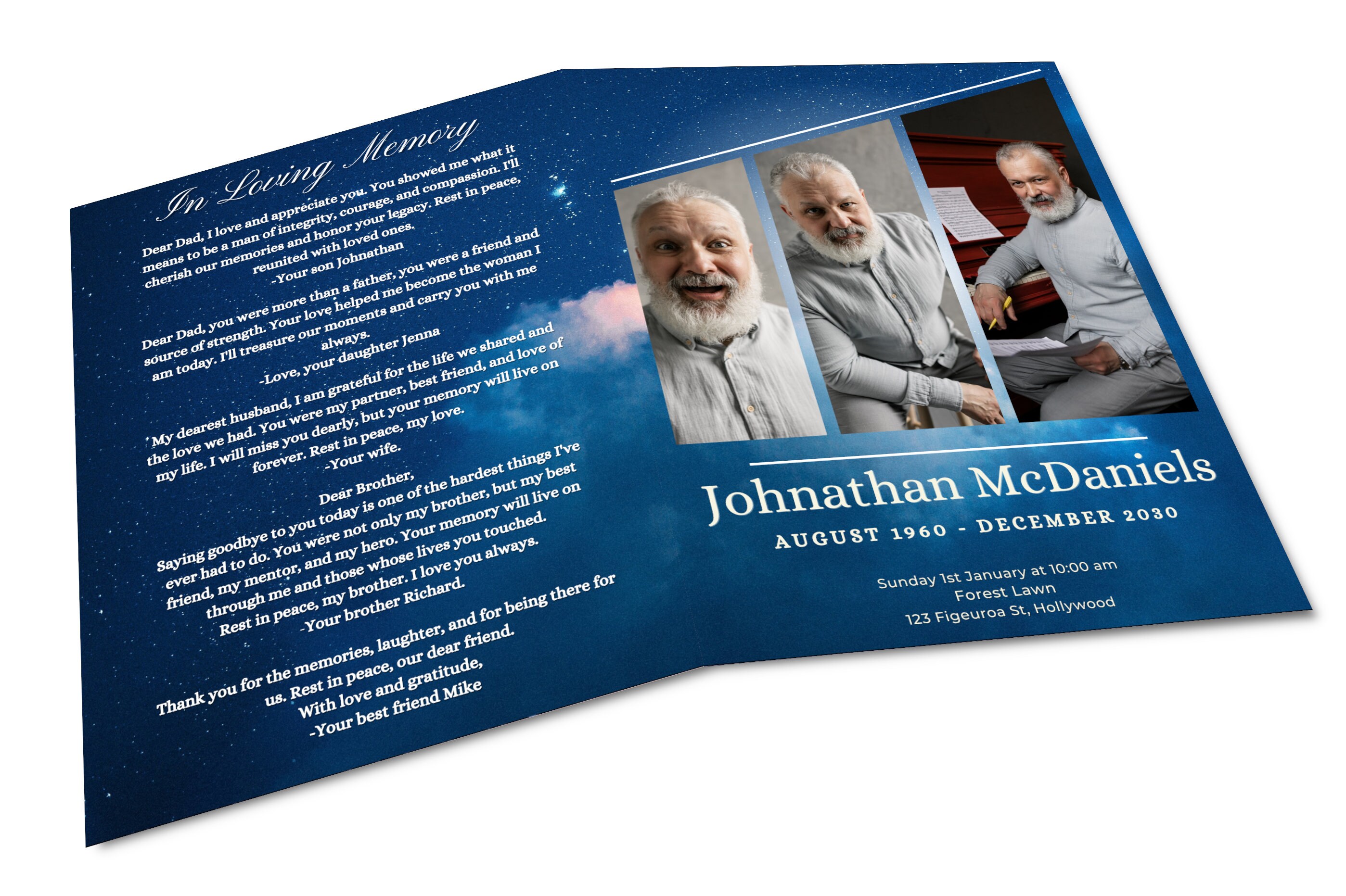 Funeral Brochure Template for Memorial Services Bi-fold Obituary Self ...