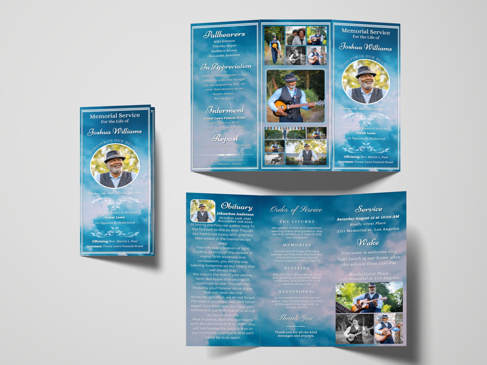 Funeral Program Tri-fold Brochure Dark Blue Sky Template Instant ...