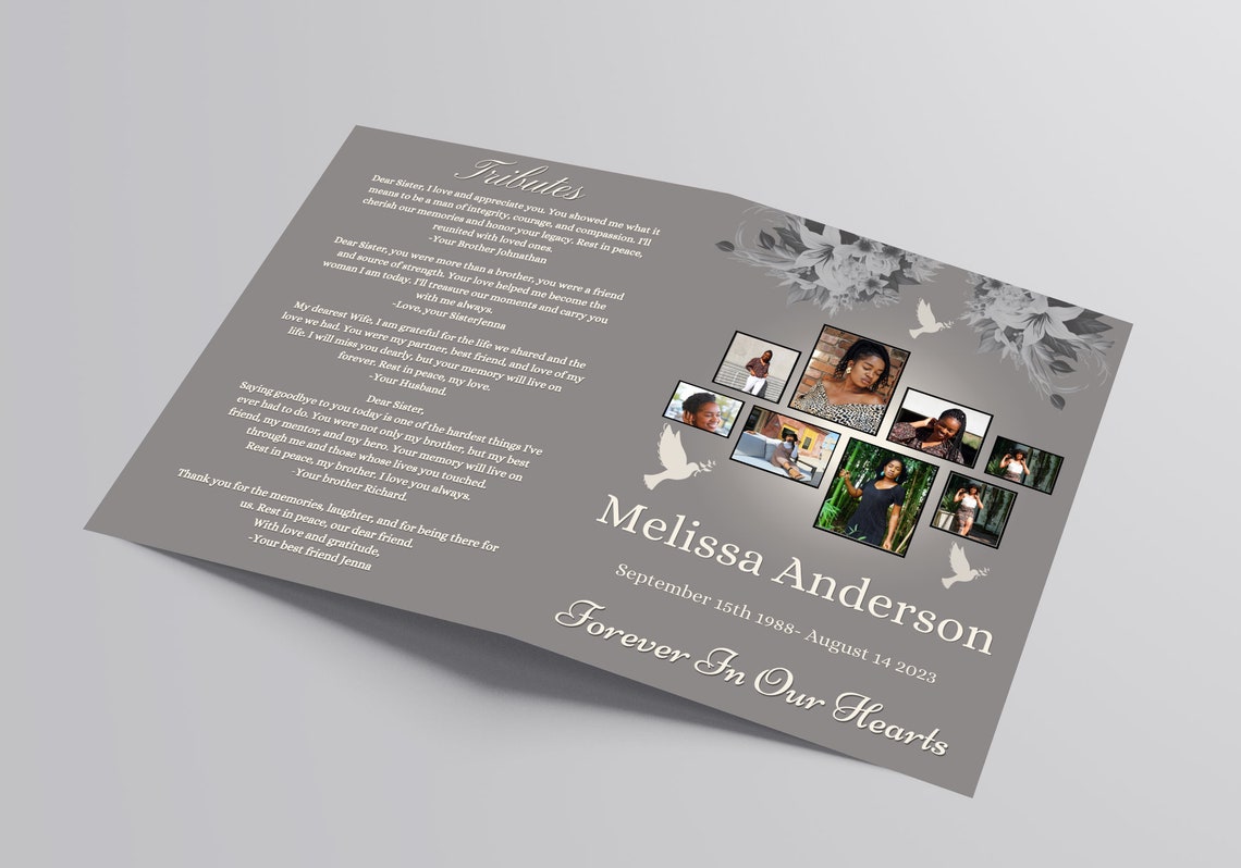 Customizable Funeral Program Template | 4 Pages | Dove Collage Cover ...