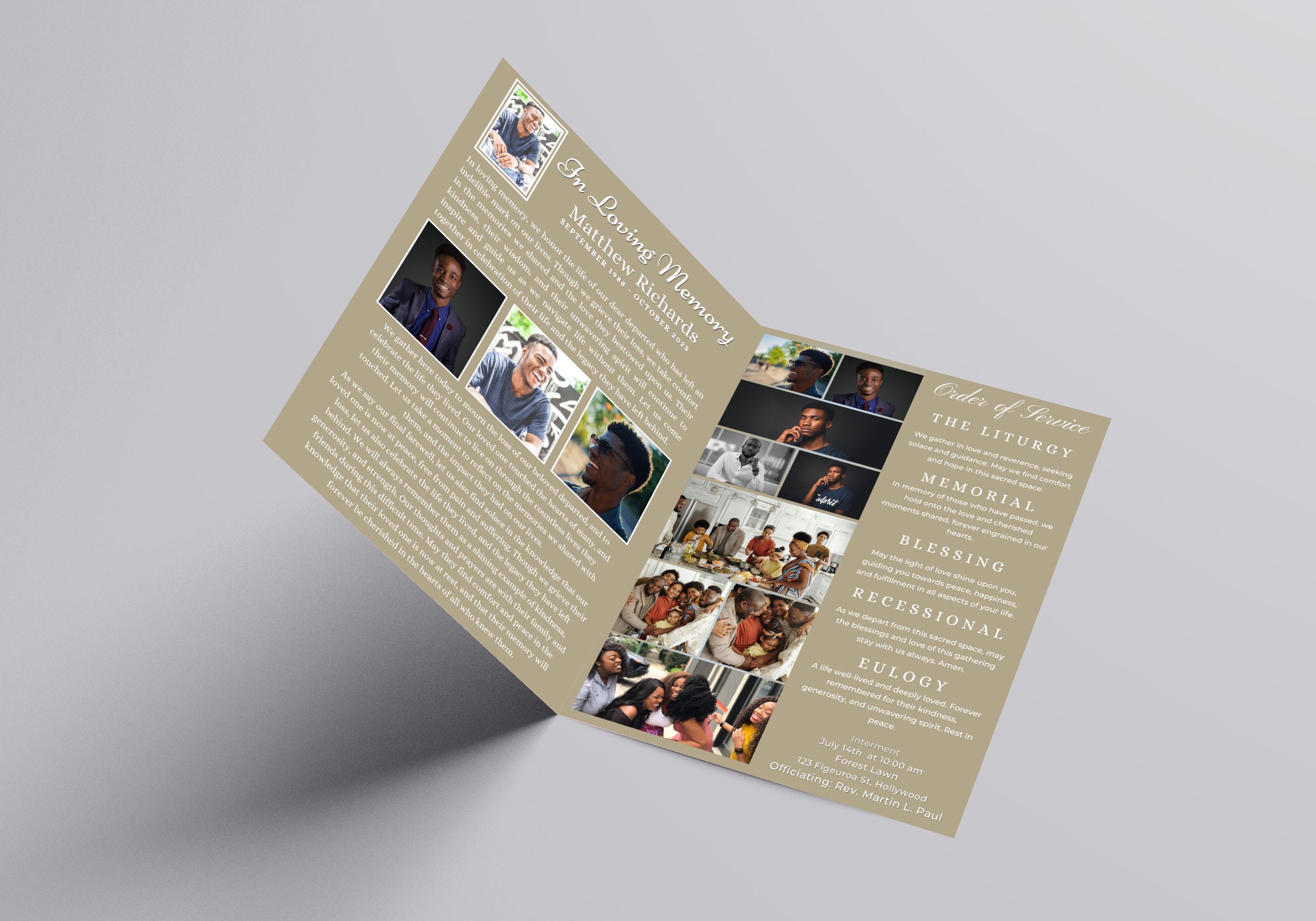 Funeral Program Template | 4 Page Booklet Brochure | Self Edit With ...
