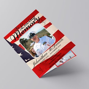 Patriotic Funeral Program Bi-fold Brochure - American Flag Editable ...