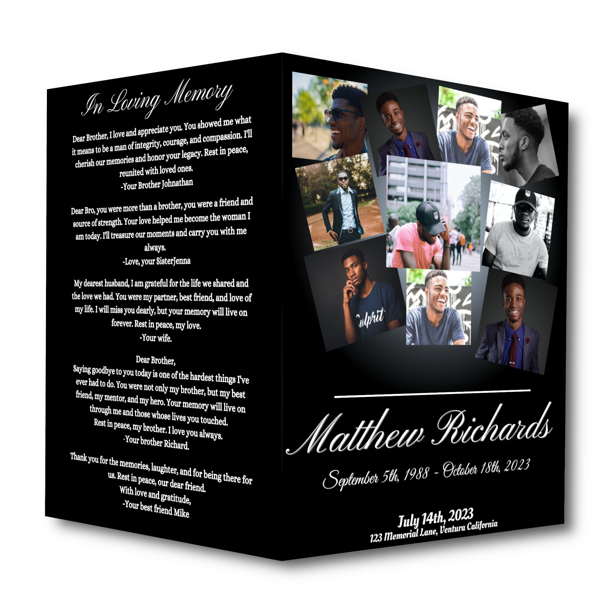 Funeral Program Brochure Template - Editable With Canva, Square Image ...
