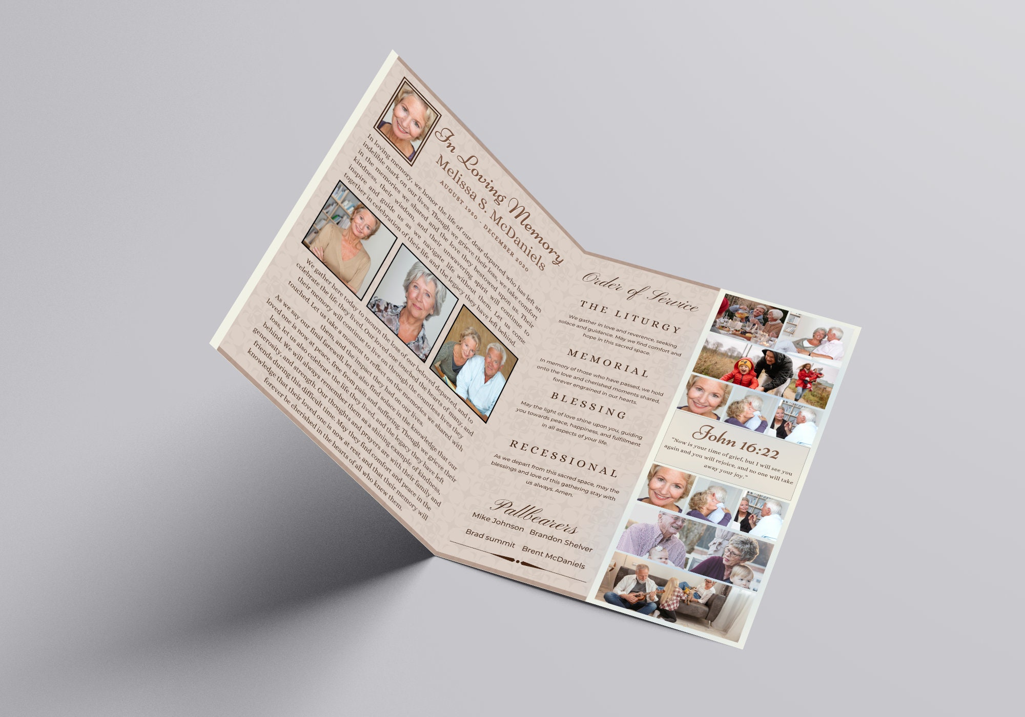 Funeral Program Bi-fold Brochure 4 Pages -custom Design With Picture ...
