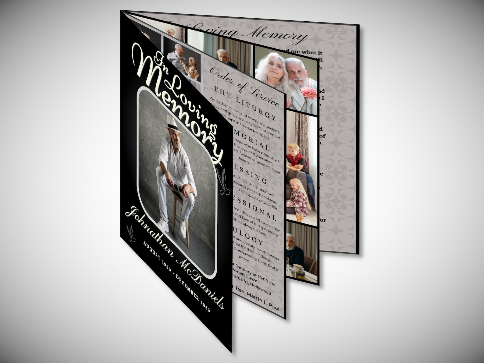 8 Page Funeral Program Bi-fold Brochure - Obituary Template Design ...