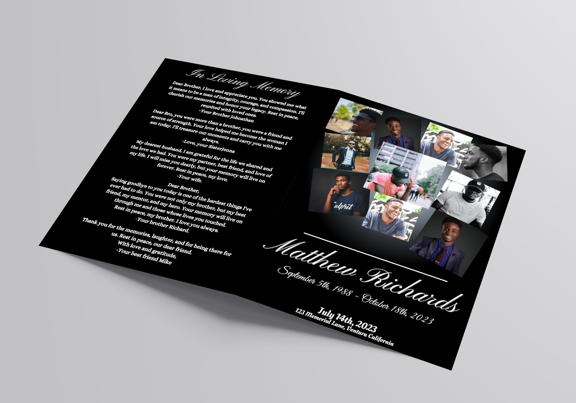 Funeral Program Brochure Template - Editable With Canva, Square Image ...