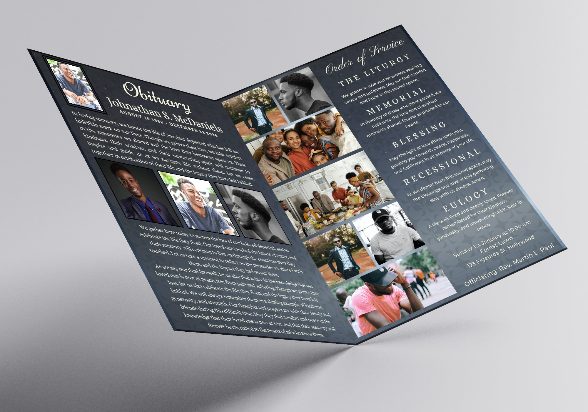 4 Page Funeral Brochure Template for Memorial Services - Obituary ...