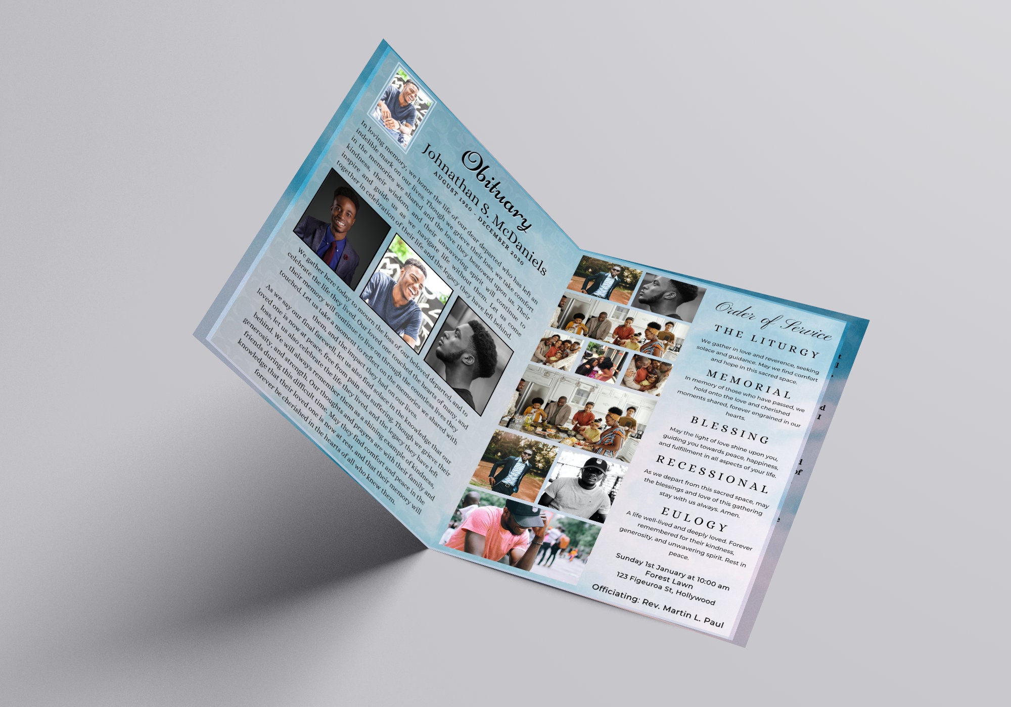 8 Page Funeral Program Template 8 Page Booklet Obituary & Order of Service Self Editable With ...