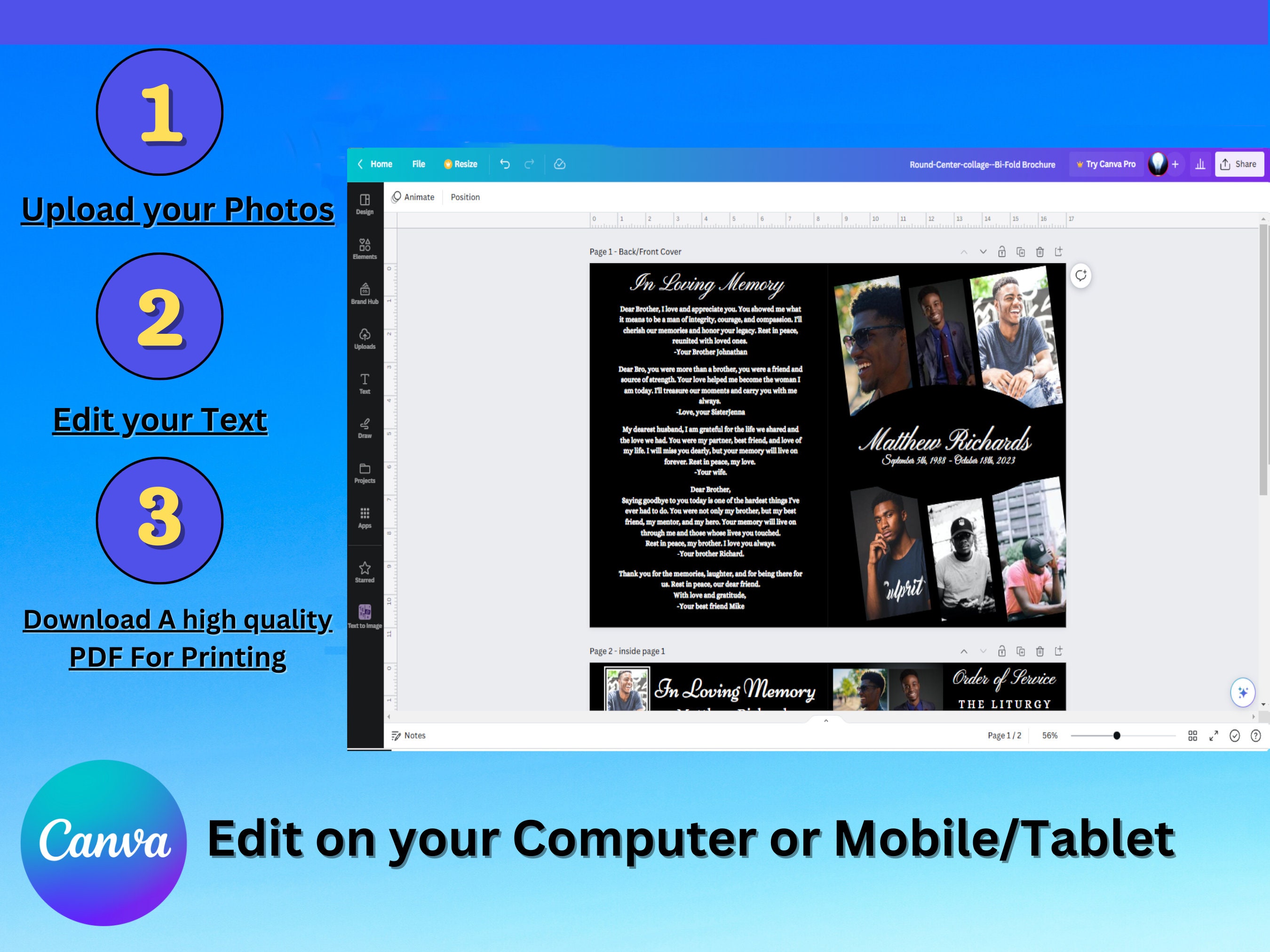 Funeral Program Template | Instant Download - Self Edit Online With ...