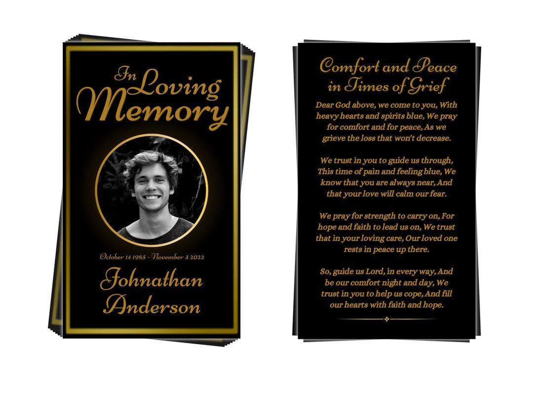 Elegant Funeral Prayer Card Template, in Loving Memory Card, Memorial ...
