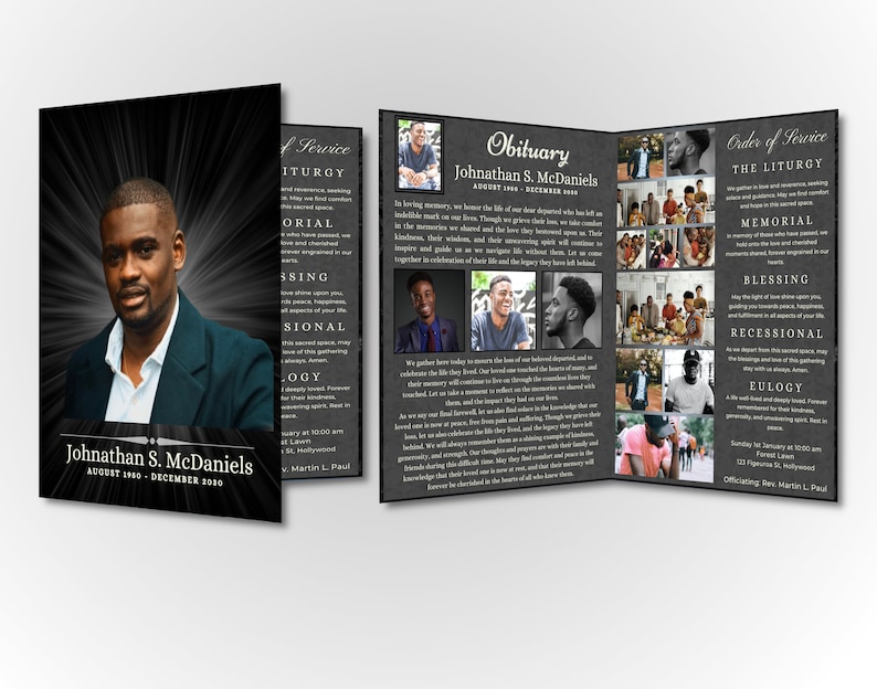 4 Page Funeral Obituary Program Booklet | Beautiful Tribute for Your ...