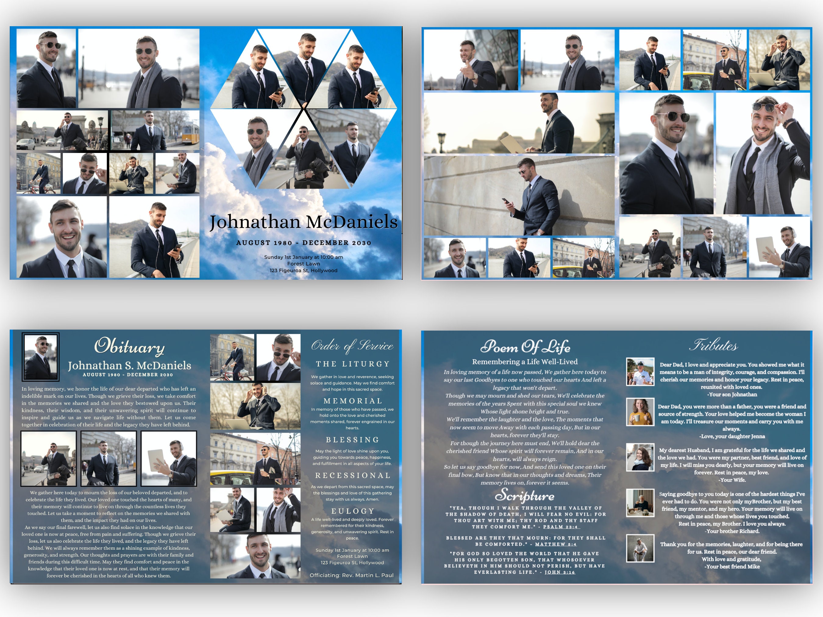 Create a Beautiful Tribute: Editable 8-page Funeral Program Brochure ...
