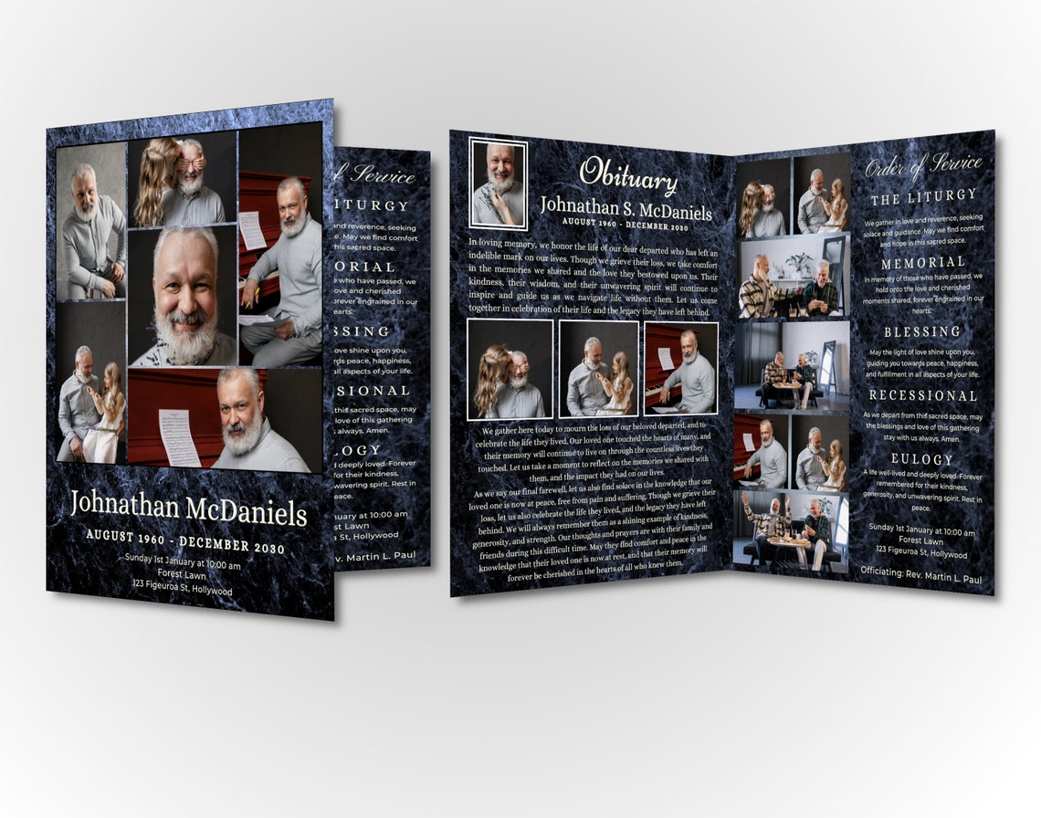 Funeral Brochure Template for Memorial Services Bi-fold Obituary Self ...