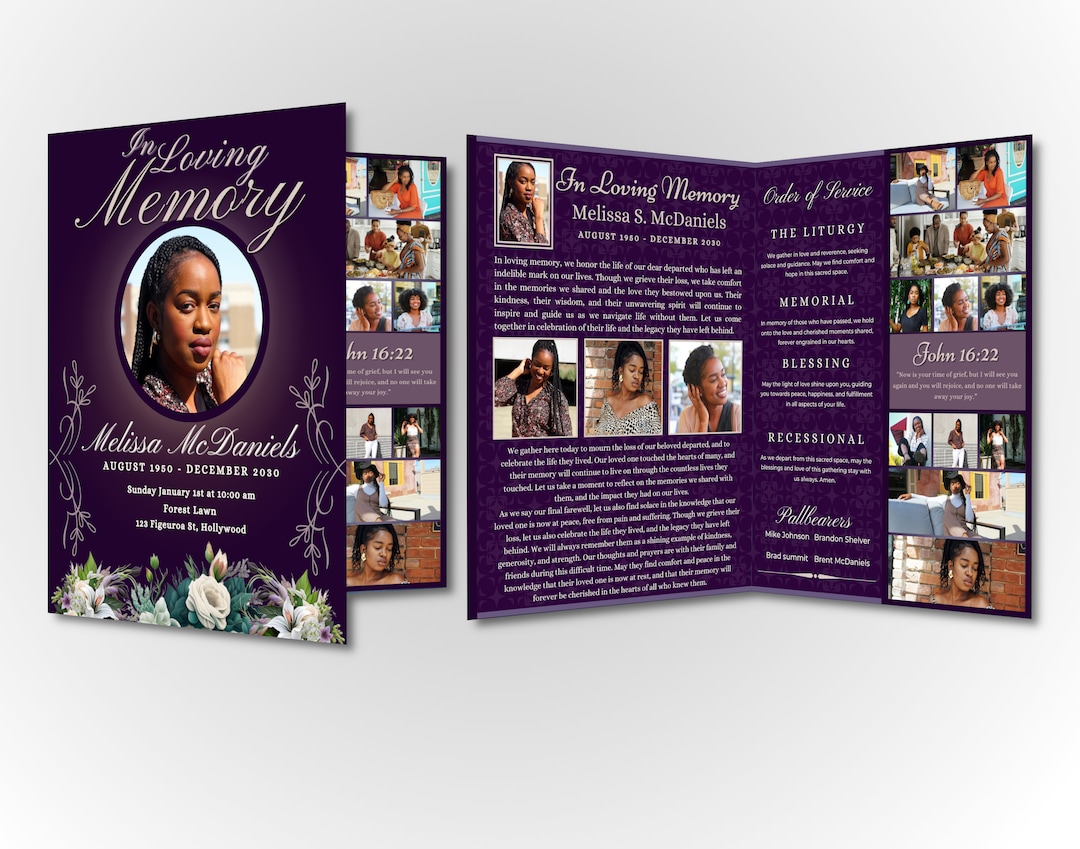 Funeral Obituary Program Brochure - Folds in Half - Self Editable in ...