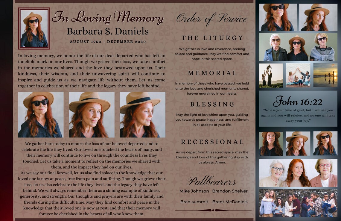 Funeral Program Bi-fold Brochure Flower Template Design Self - Etsy