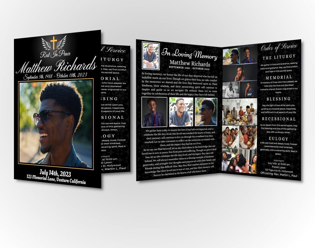 Funeral Brochure Template for Memorial Services - Bi-fold Obituary ...