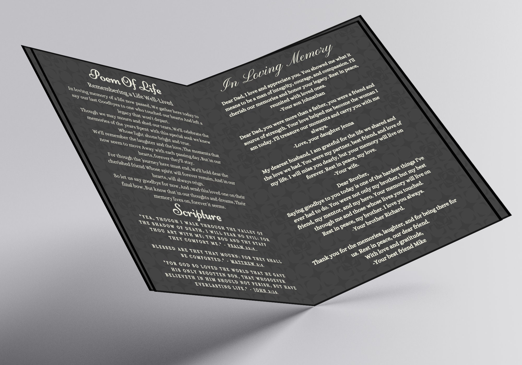 8 Page Funeral Obituary Booklet | Includes Photo Gallery and Order of ...