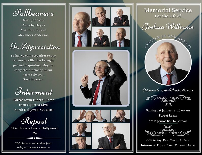 Funeral Tri-fold Brochure Program Template Abstract Design, Instant ...
