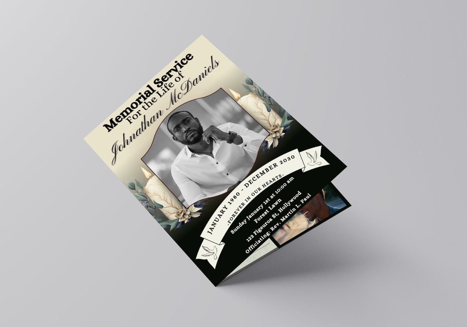 Funeral Obituary Program Brochure - Folds in Half - Fully Customizable ...