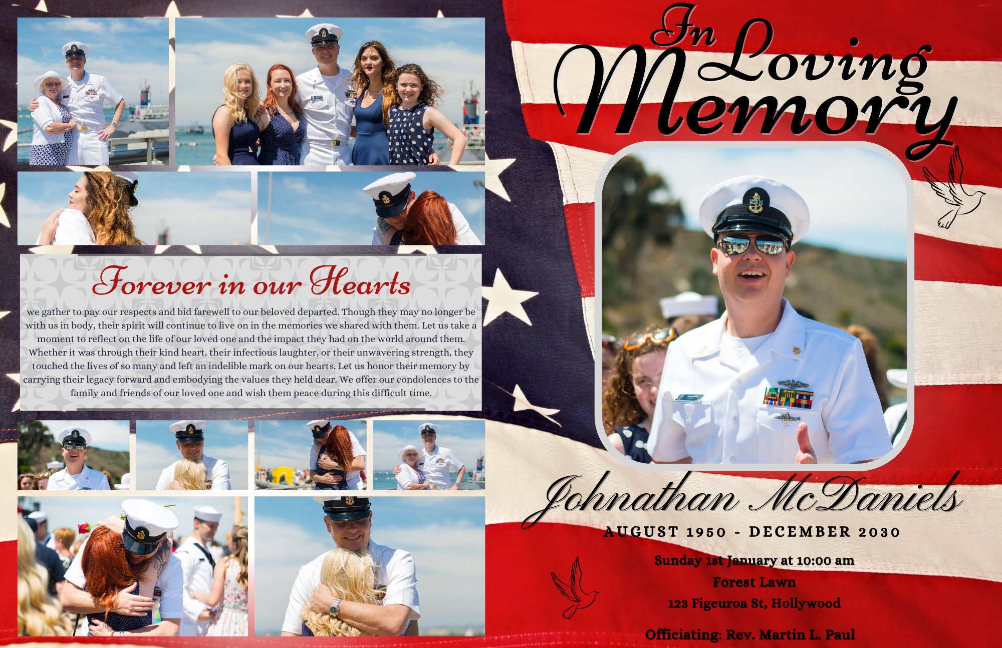 Patriotic Funeral Program Bi-fold Brochure - American Flag Editable ...