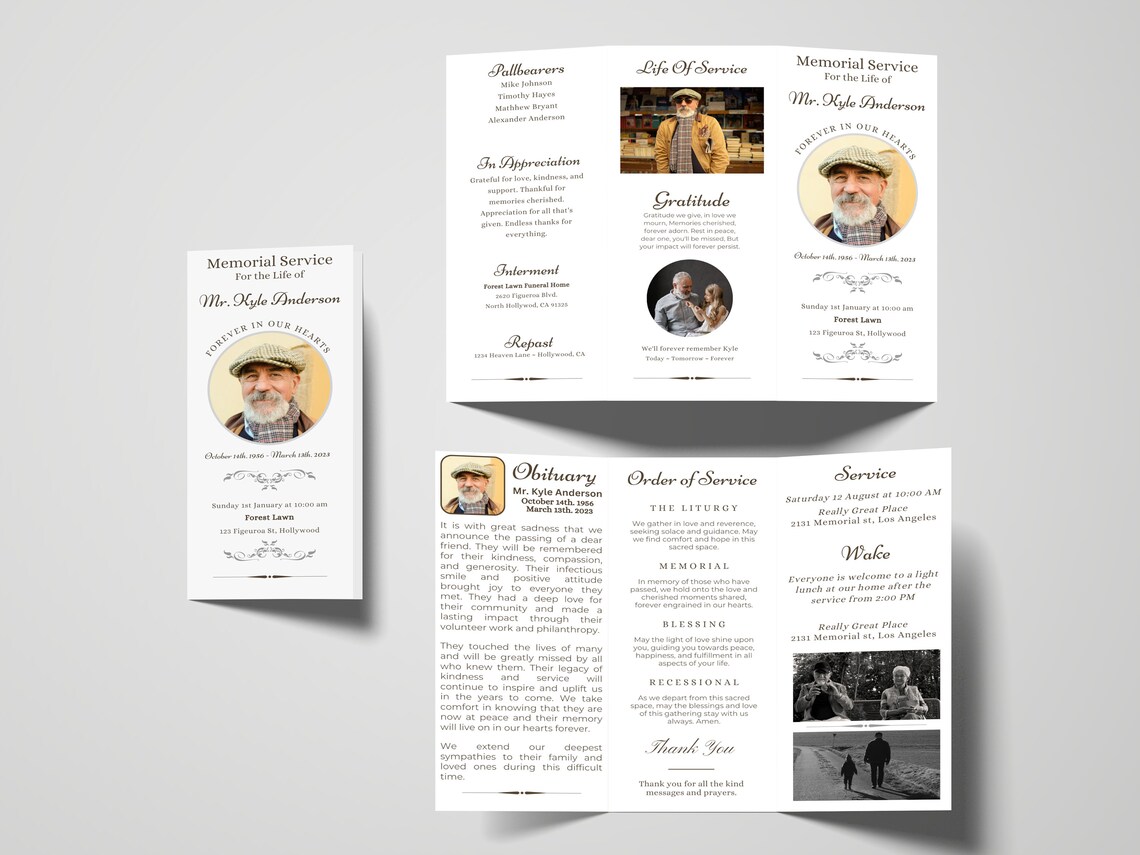 Simple Tri Fold Funeral Program Template Instant Download, Editable ...