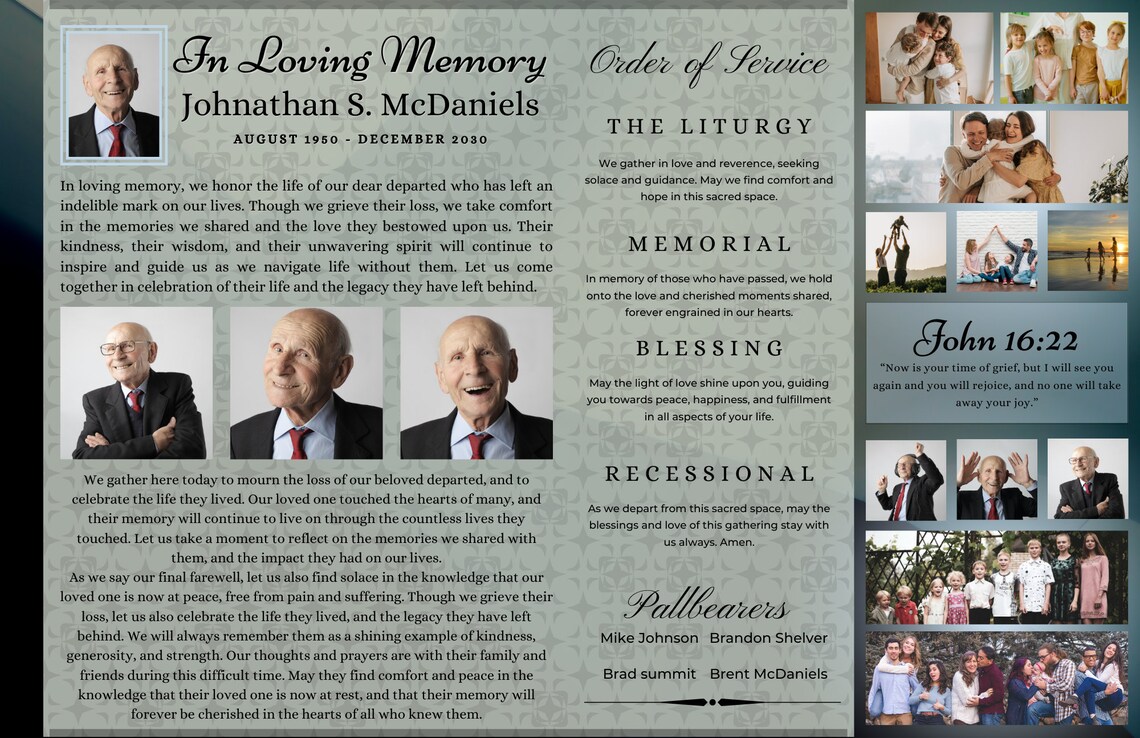 Funeral Program Bi-fold Brochure Template Design - Self Editable Using ...