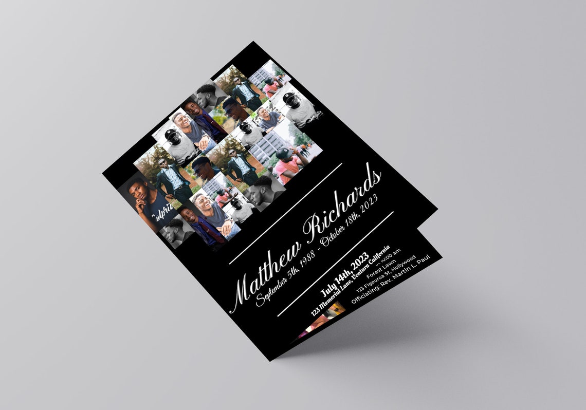 Funeral Program Template Modern Photo Album Collage Fully Self Editable ...