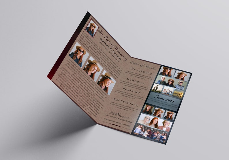 Funeral Program Bi-fold Brochure Flower Template Design - Self Editable ...
