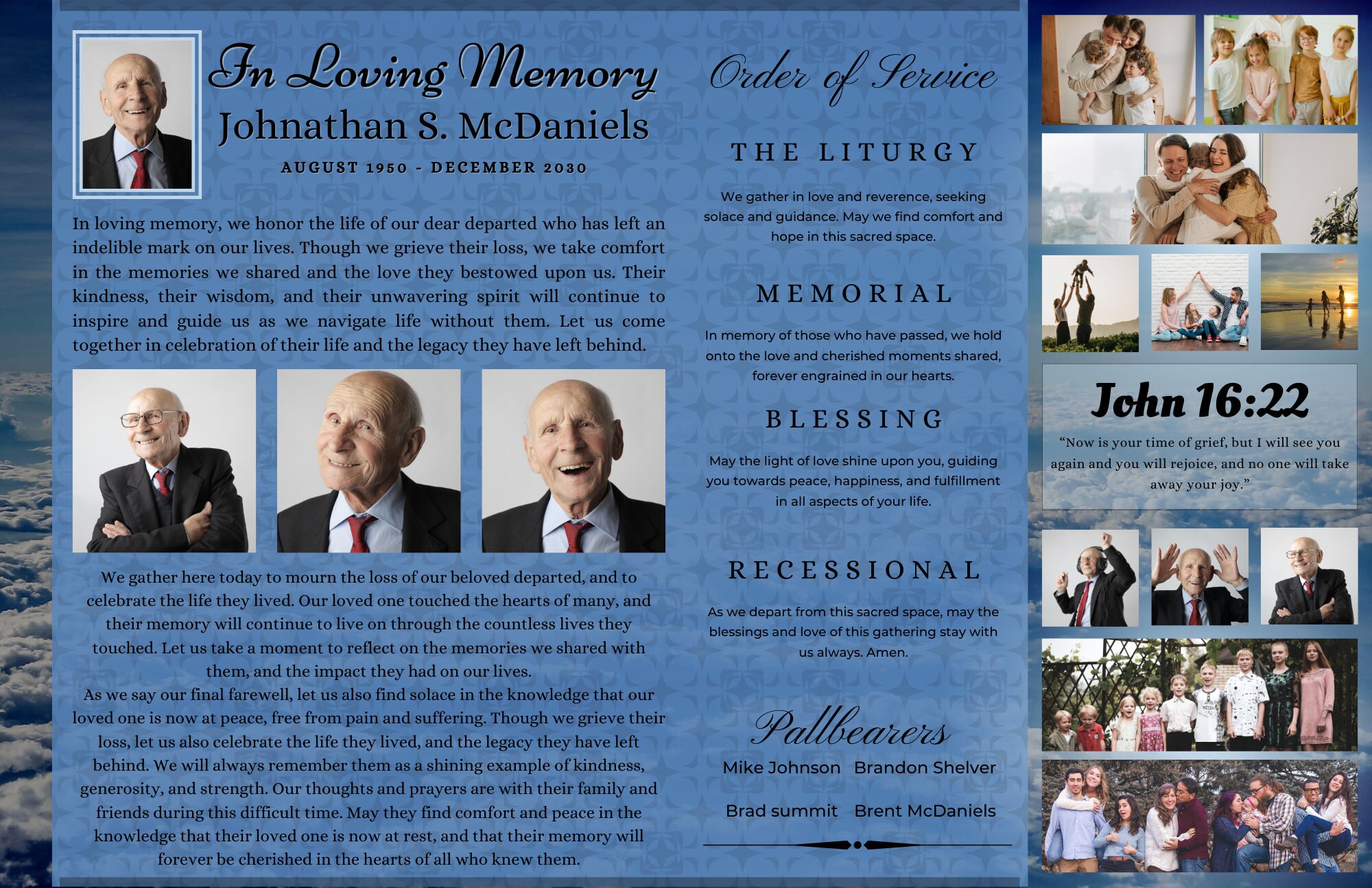 Funeral Program Bi-fold Brochure Template Self Editable Using Canva 17 ...