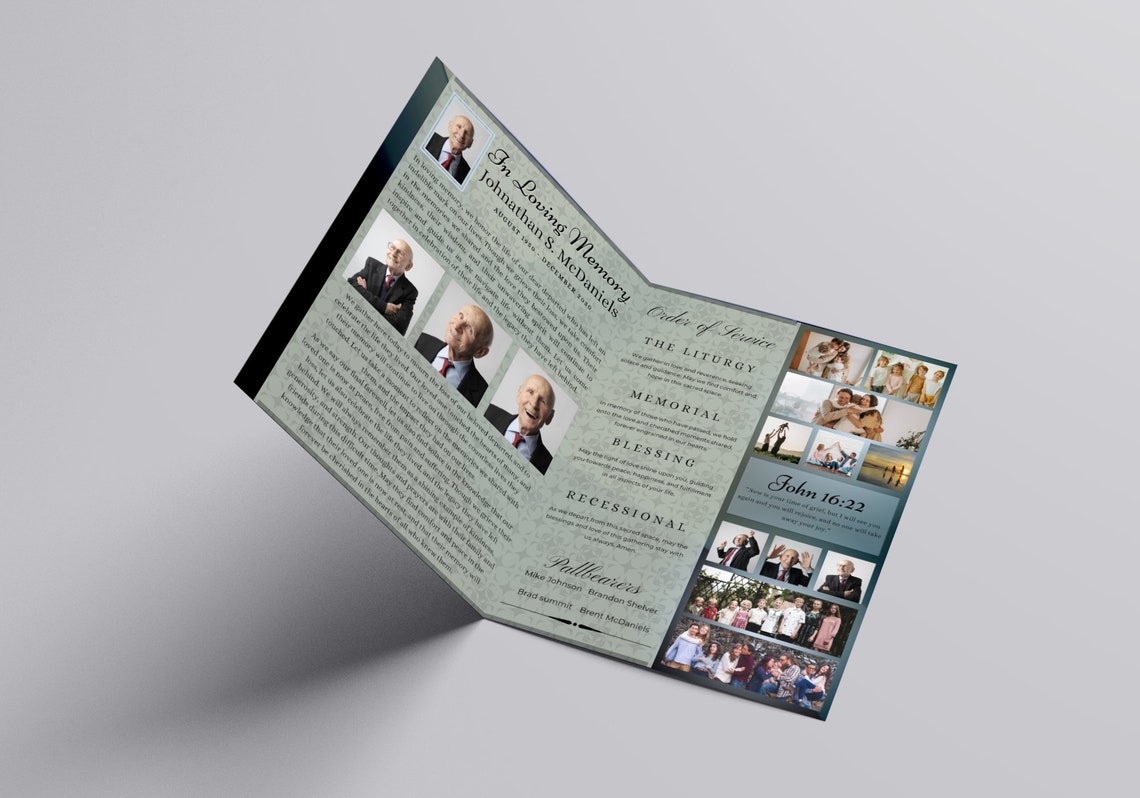 Funeral Program Bi-fold Brochure Template Design - Self Editable Using ...